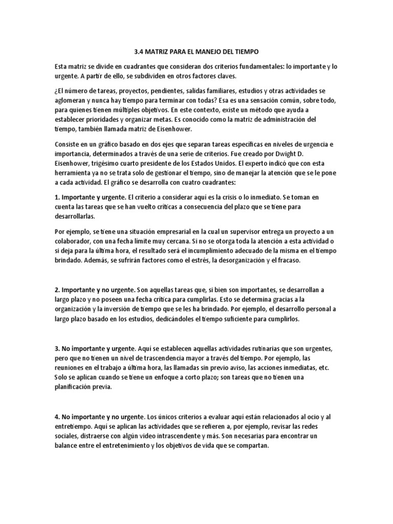 Matriz de Gestión del Tiempo Eficaz | PDF | Gestión del tiempo ...