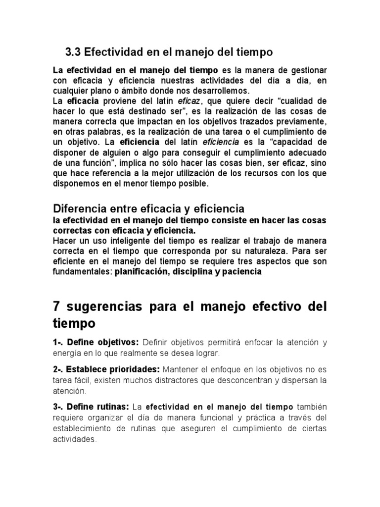 3.3 Efectividad en El Manejo Del Tiempo | PDF | Planificación | Ciencia ...