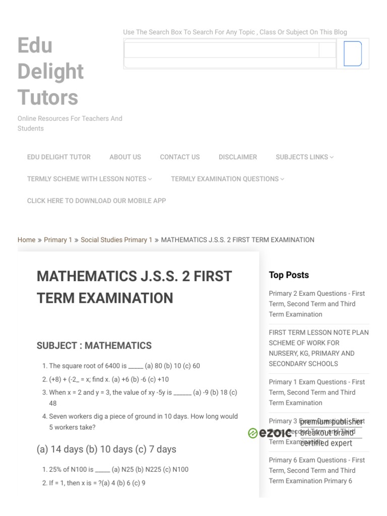 Mathematics J.S.S. 2 First Term Examination | PDF | Educational Technology | Science