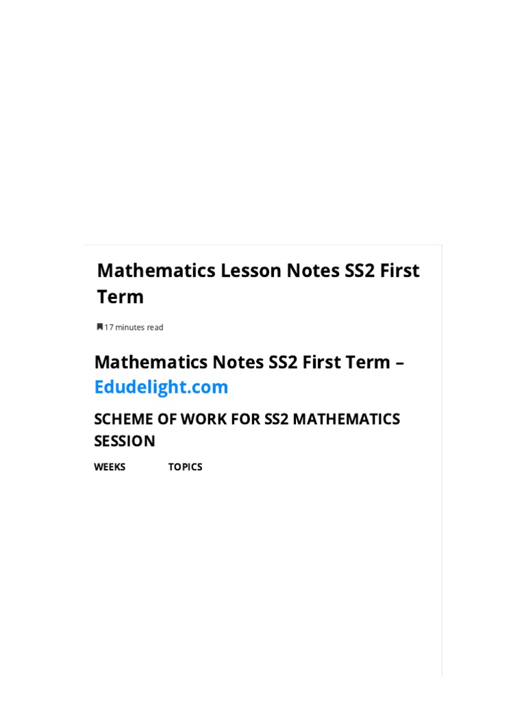 Mathematics Lesson Notes SS2 First Term | PDF | Equations | Logarithm