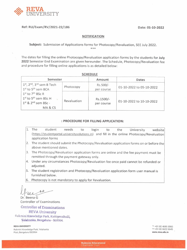 Revaluation Notification 1st-2nd-3rd Sem B Tech | PDF