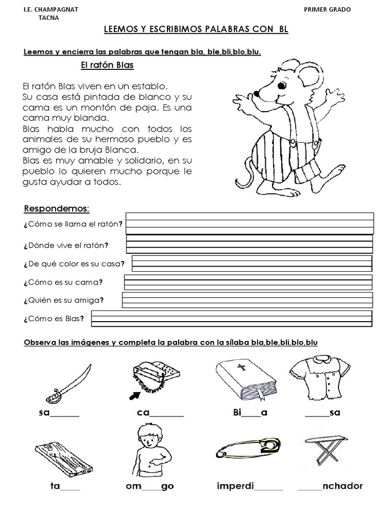 Actividades de lectura con sílabas bl | PDF | Artes del Lenguaje y ...