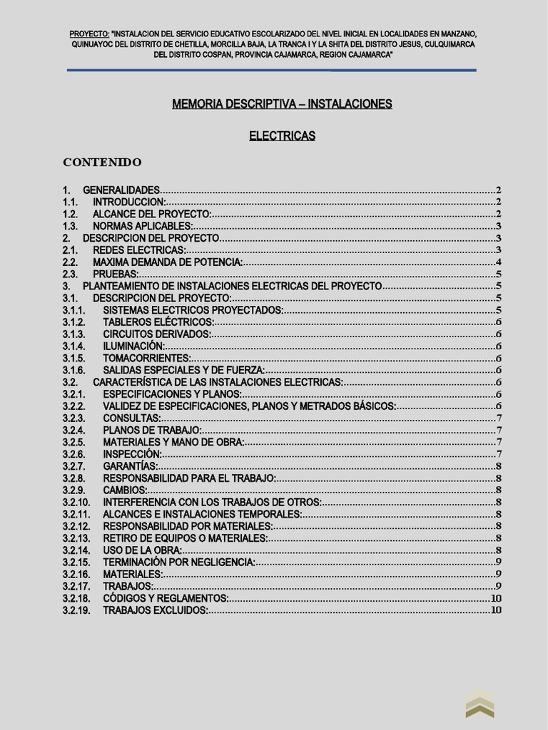 Memoria Descriptiva Instalaciones Electricas | PDF | Electricidad | Ingenieria Eléctrica