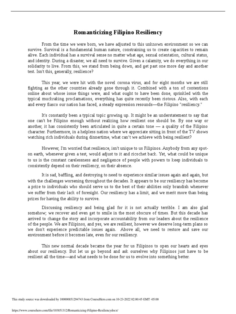 Filipino Resilience: Beyond Survival | PDF | Psychological Resilience ...