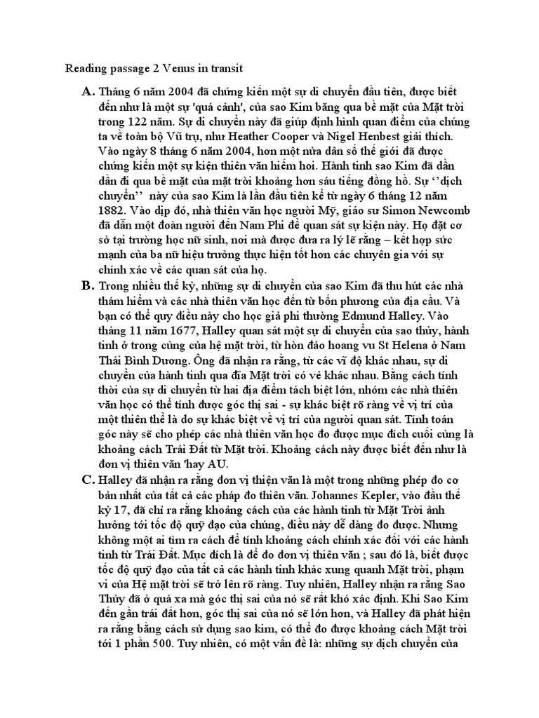 Reading Passage 2-Venus in Transit | PDF