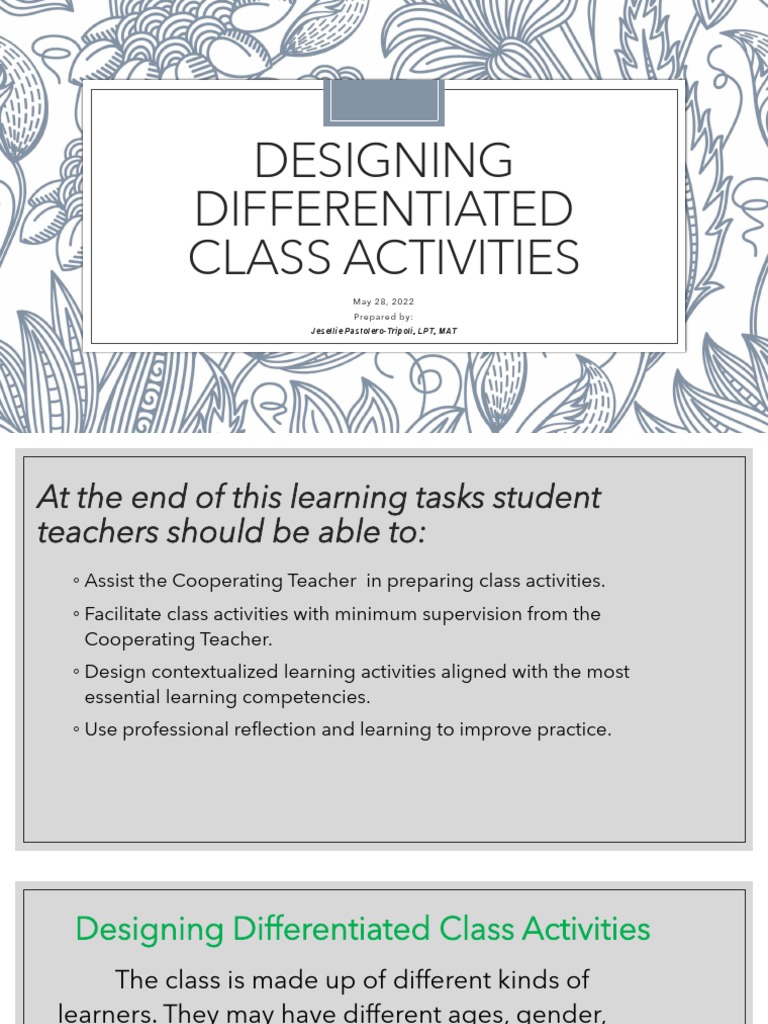 Designing Differentiated Class Activities (Narrative #4) May 28 | PDF ...
