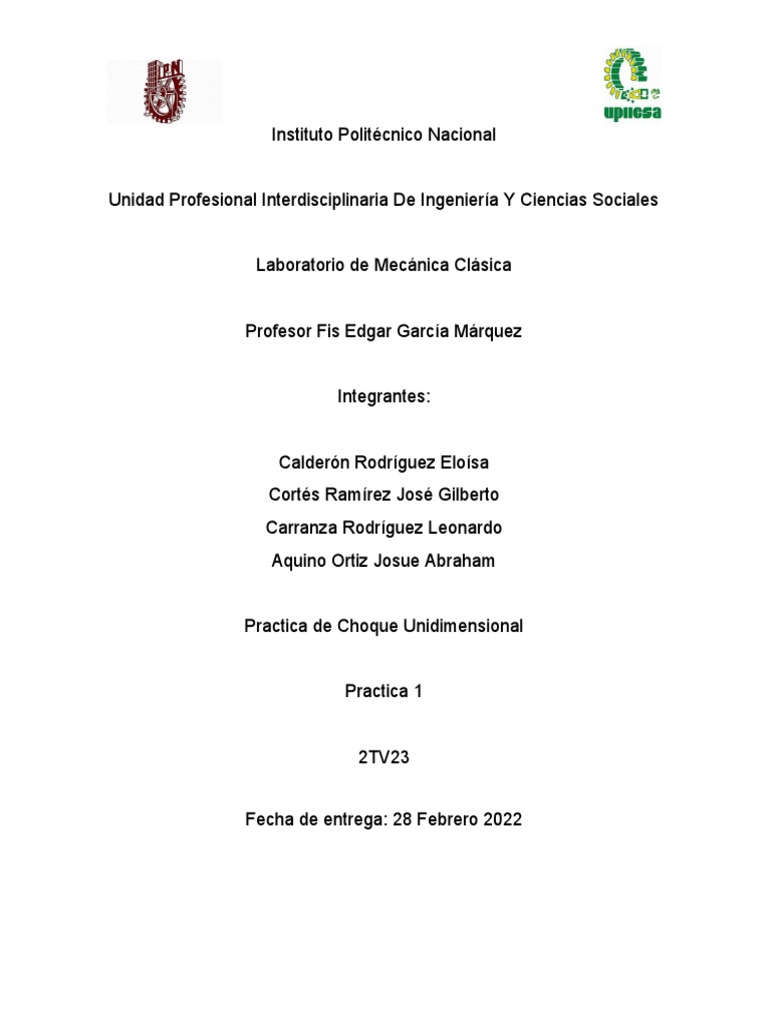 Reporte Choque Unidimensional | PDF | Ingeniería mecánica | Física