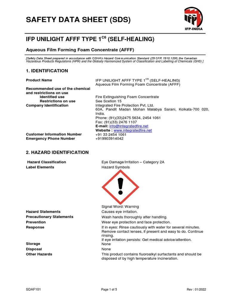 Sds Afff 1c6 | PDF | Dangerous Goods | Toxicity