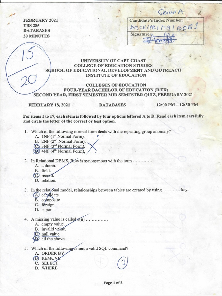 Database, End of Sem Quiz, 2021 | Download Free PDF | Databases ... Database, End of Sem Quiz, 2021 | Download Free PDF | Databases ...