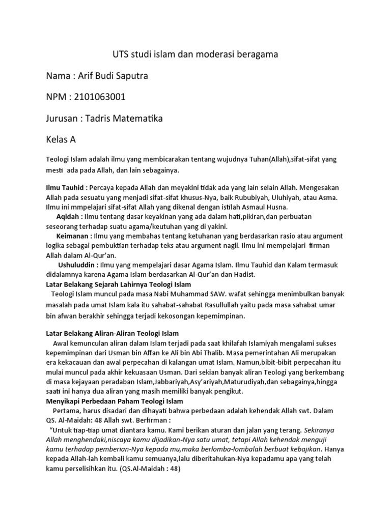 UTS Studi Islam Dan Moderasi Beragama | PDF