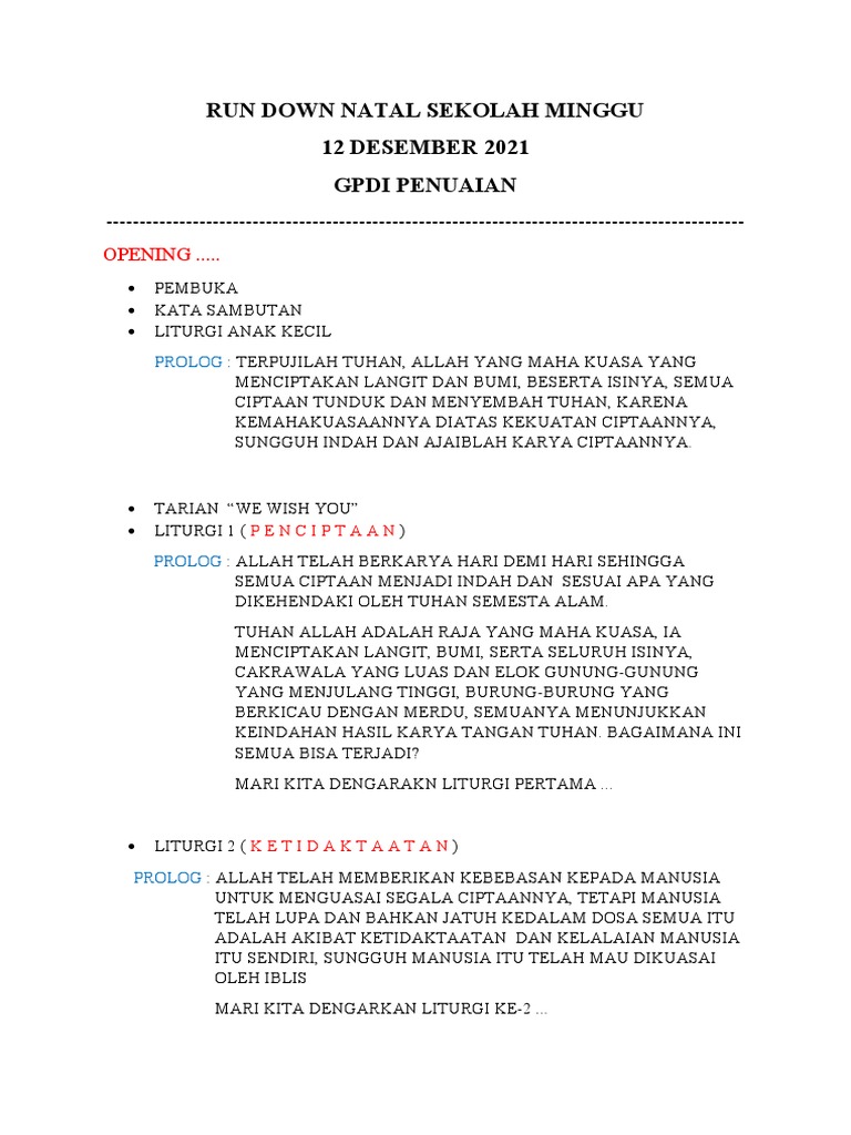 Run Down Natal Sekolah Minggu | PDF