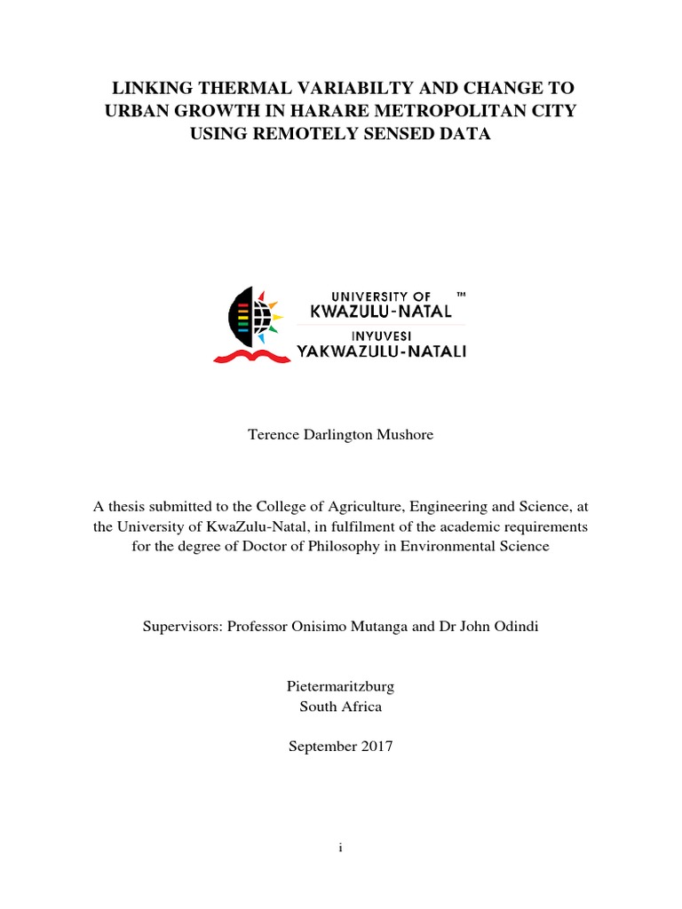 Mushore Terence Darlington 2017 | PDF | Remote Sensing | Spatial Analysis