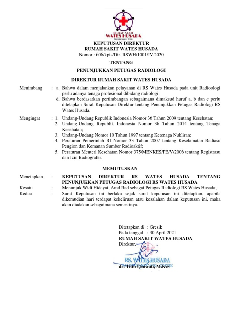 606 SK Penunjukkan Petugas Radiologi | PDF