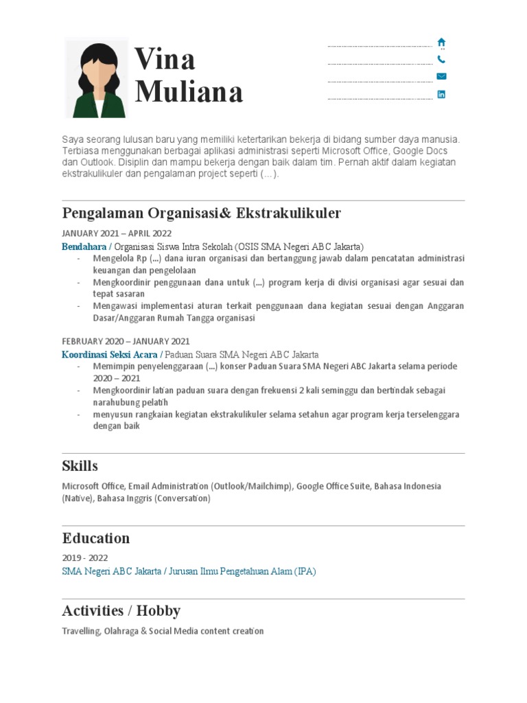 FREE TEMPLATE CV Lulusan SMA by Vina Muliana | PDF