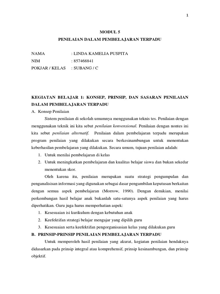 Linda Kamelia Puspita - Resume Modul 5 - Pembelajaran Terpadu | PDF