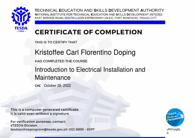 Certificate - of - Completion - Introduction To Electrical Installation ...