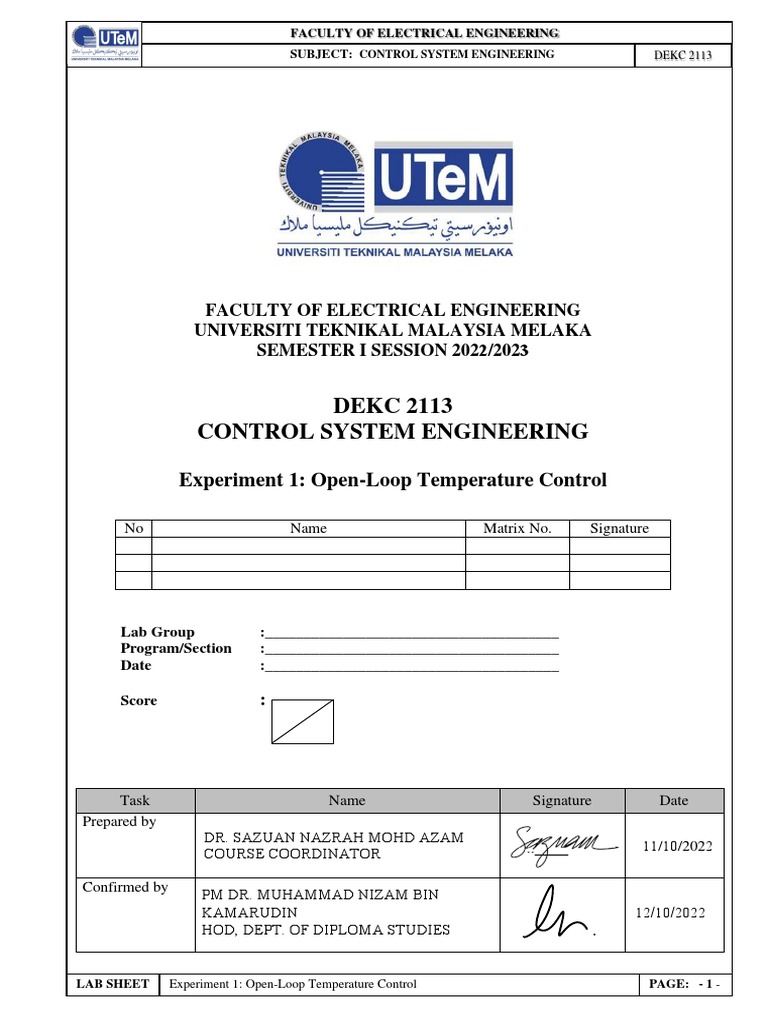 Lab 1 - Open Loop Temp Control - Signed | PDF | Process Control | Thermocouple