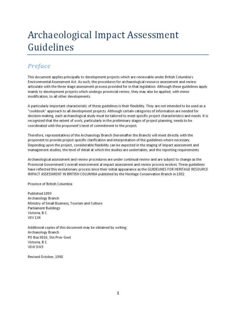 Archaeological Impact Assessment Guidelines PDF Sampling