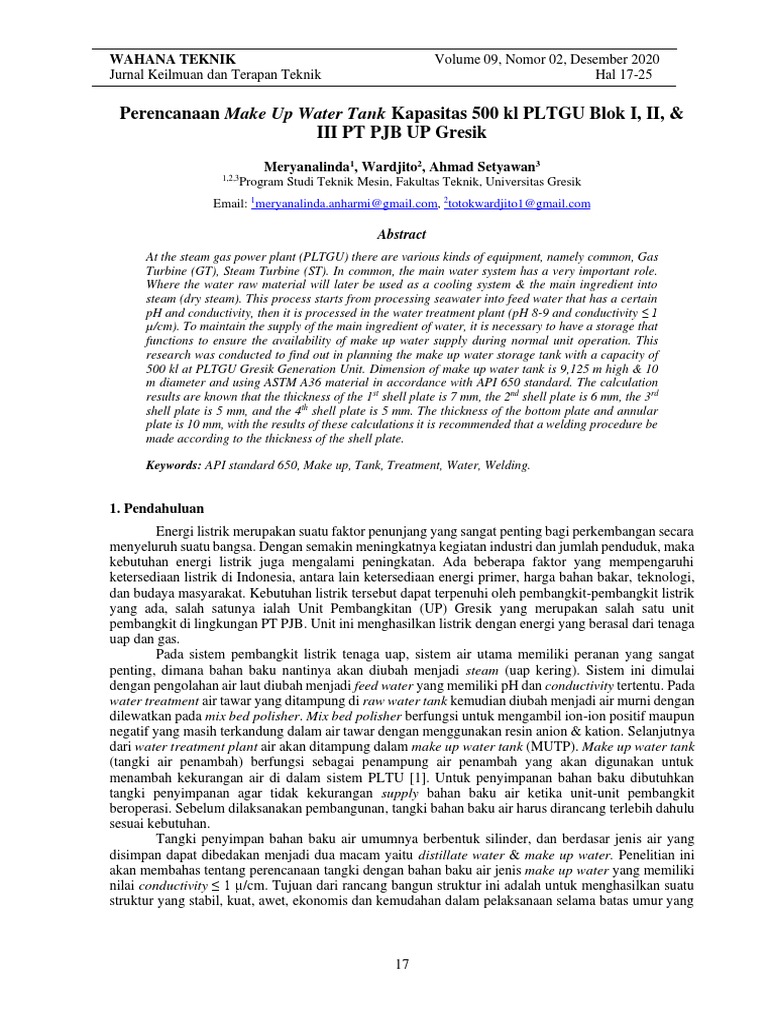 Perencanaan Make Up Water Tank Kapasitas 500 KL PLTGU Blok I, II, & Iii PT PJB Up Gresik | PDF ...