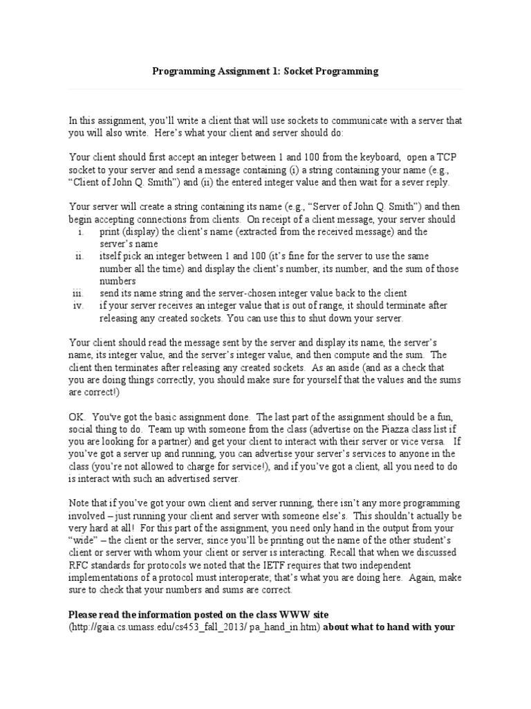 Simple Socket Program PA1 | PDF | Network Socket | Java (Programming Language)