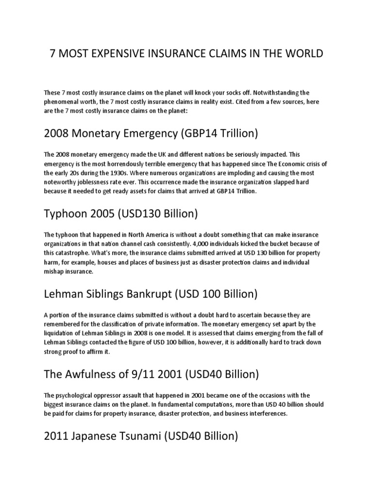 7 Most Expensive Insurance Claims in The World | PDF | Insurance ...