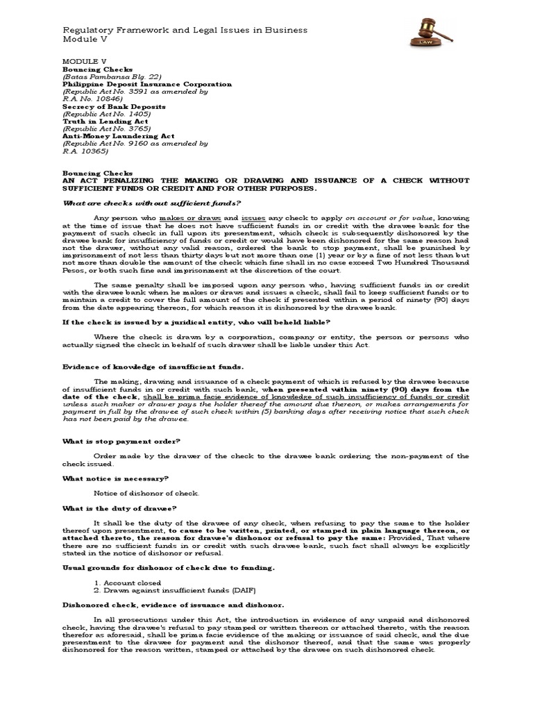 Regulatory Framework and Legal Issues in Business Module V: An Overview ...