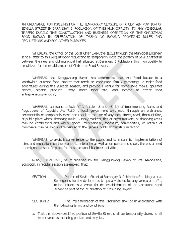 Christmas Bazaar Street Closure Ordinance | PDF | Justice | Crime ...