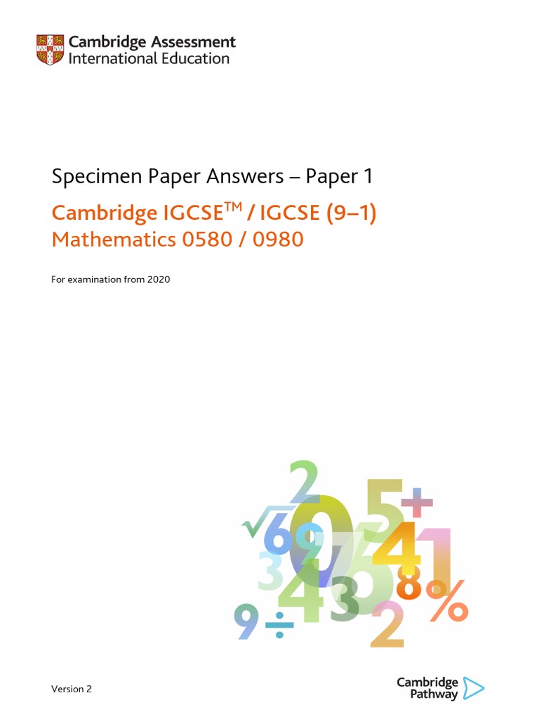0580 Specimen Paper Answers Paper 1 (For Examination From 2020 ...