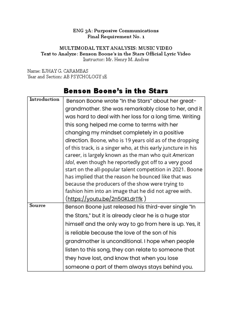 Multimodal Text Analysis Template - Ejhay | PDF
