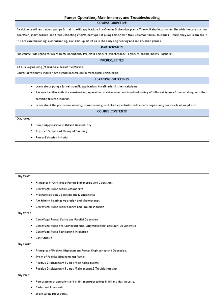 Pump Operation & Maintenance Course | PDF