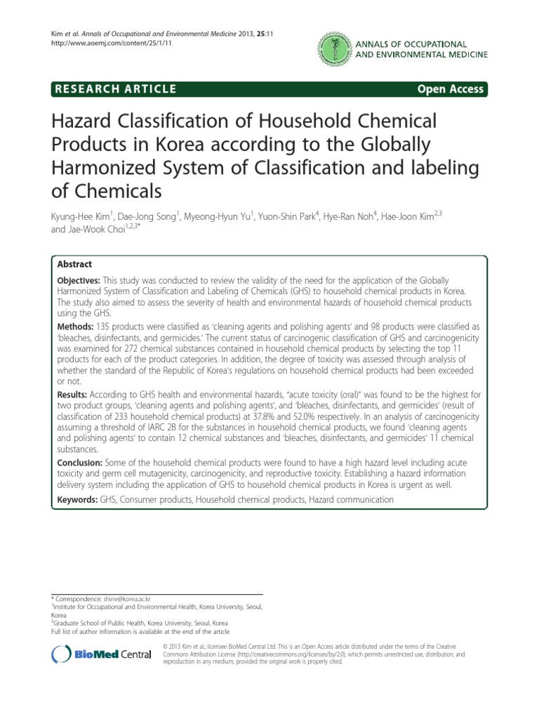 Hazard Classification of Household Chemical Products in Korea According ...