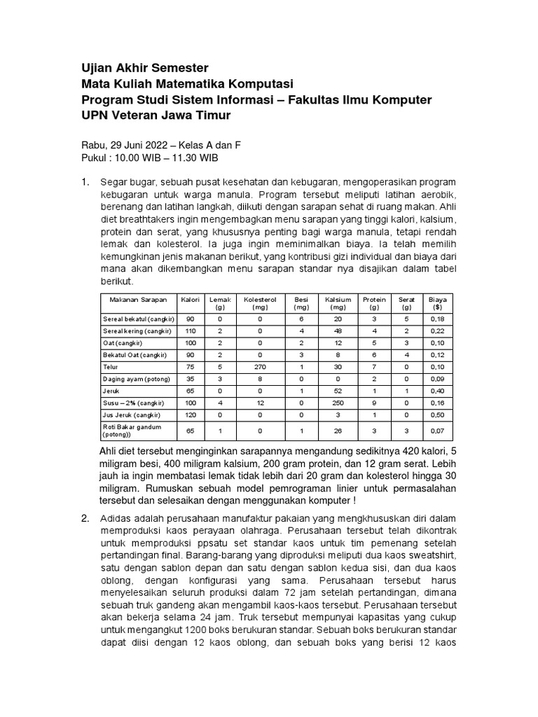 Model Pemrograman Linier untuk Masalah Optimasi | PDF