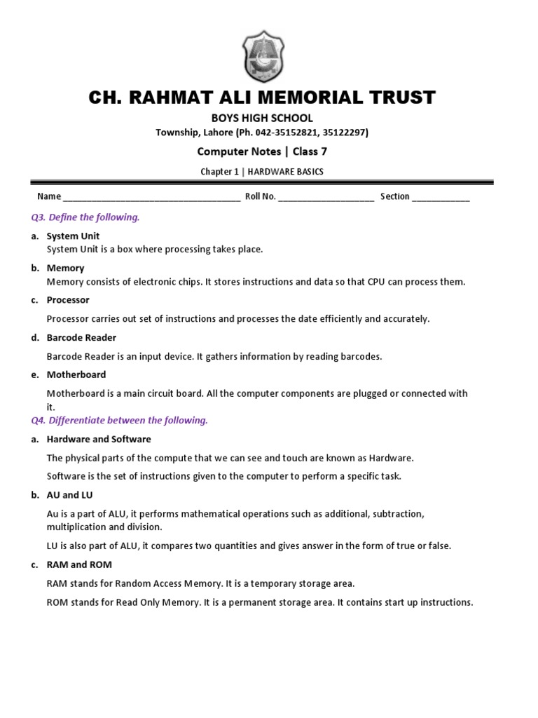 Computer 7 Class Notes Ch-1 | PDF | Computer Data Storage | Computer ...