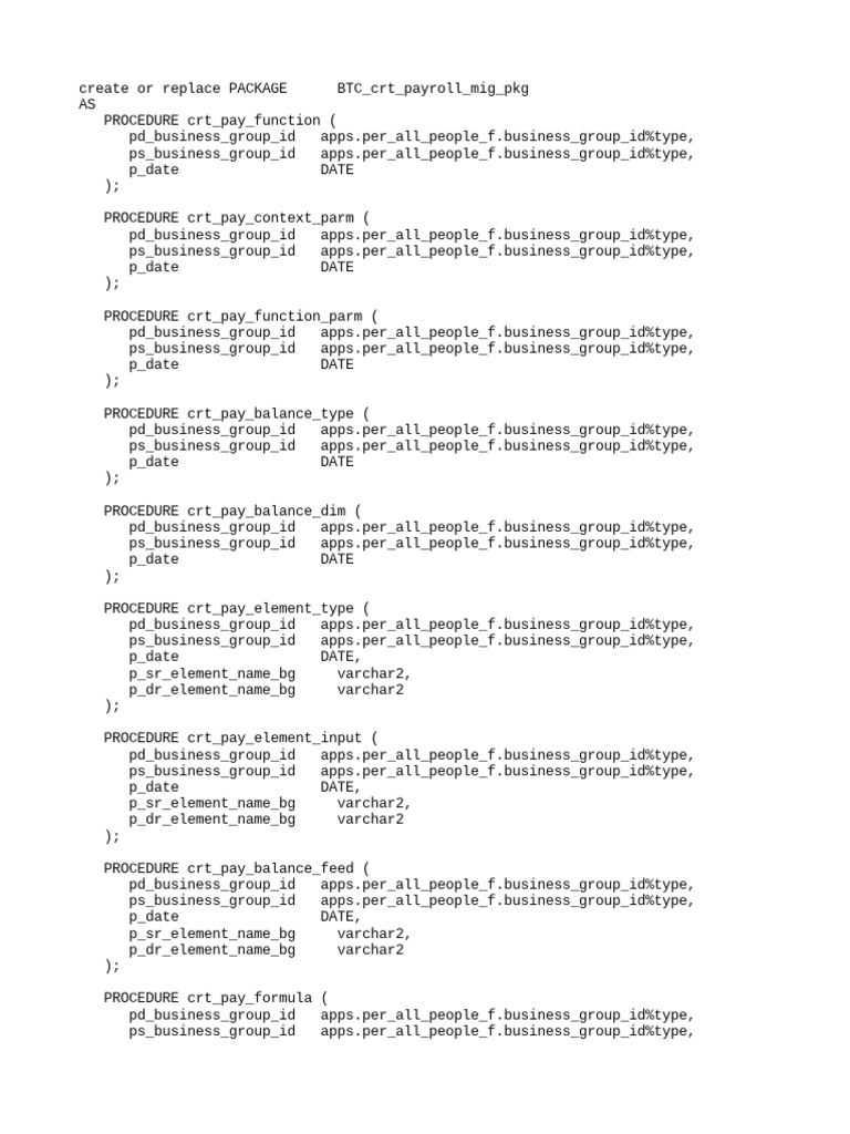 BTC CRT Payroll Mig PKG | PDF | Subroutine | Parameter (Computer Programming)