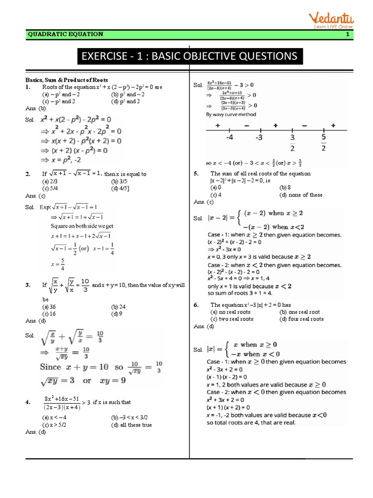 Grade 11 - Quadratic Equation - Solution | PDF | Abstract Algebra | Mathematical Concepts