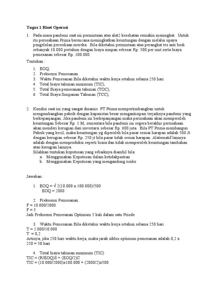 Tugas 1 Riset Operasi-20222 | PDF
