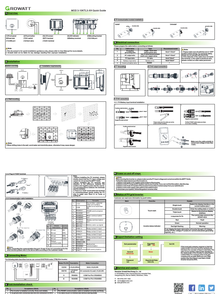 Growatt MOD 3-10KTL3-XH Installation Guide | PDF | Power Inverter | Switch