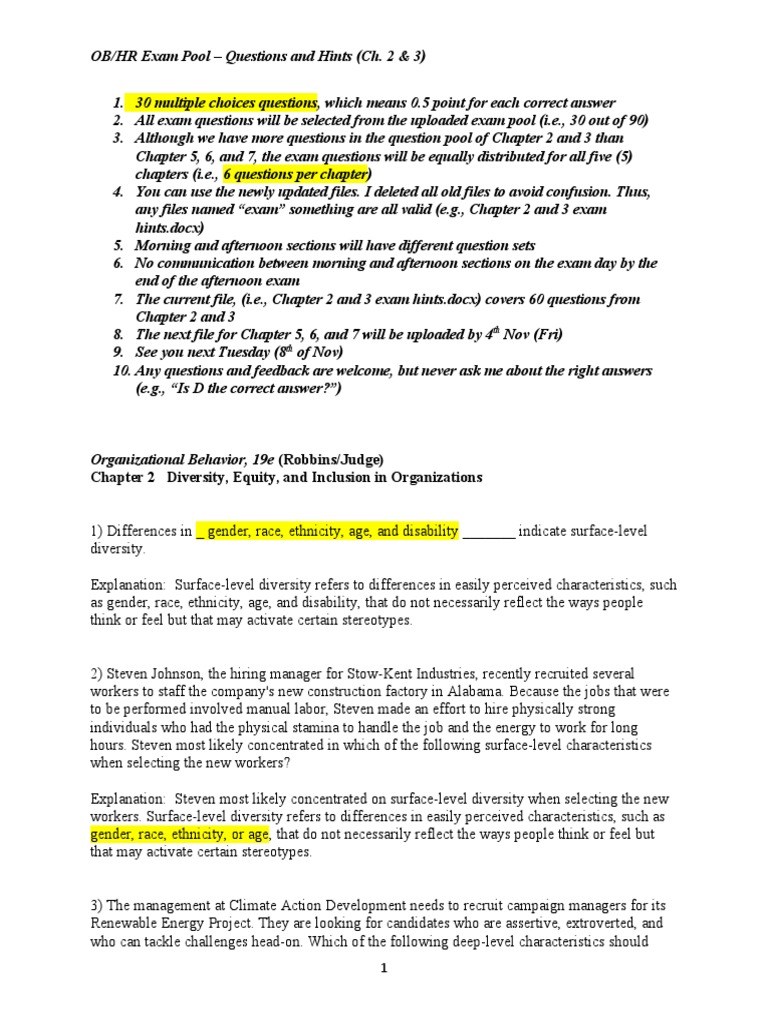 Chapter 2 and 3 Exam Hints | PDF | Attitude (Psychology) | Job Satisfaction