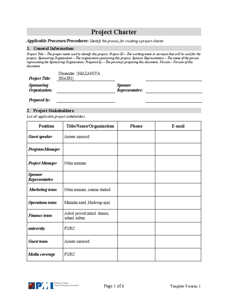 Project Charter Template | PDF | Business