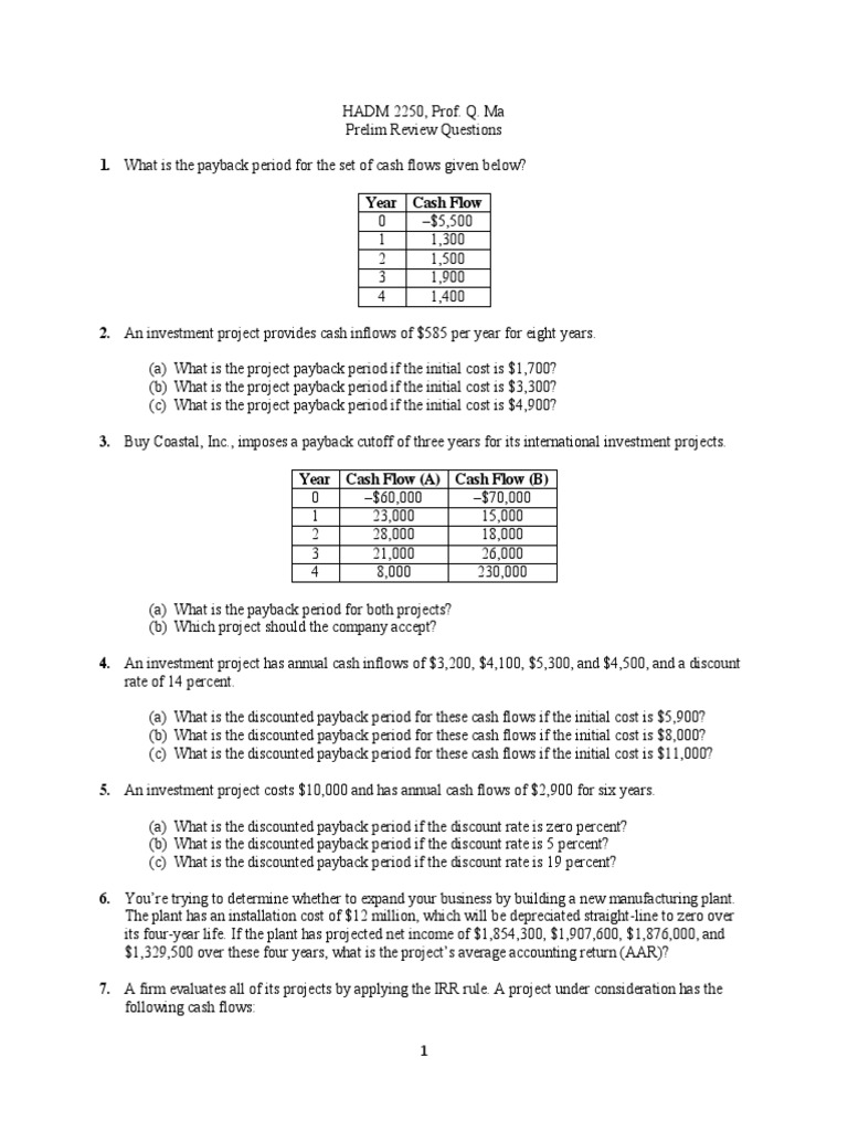 Finance Prelim Review Guide | PDF | Net Present Value | Internal Rate ...