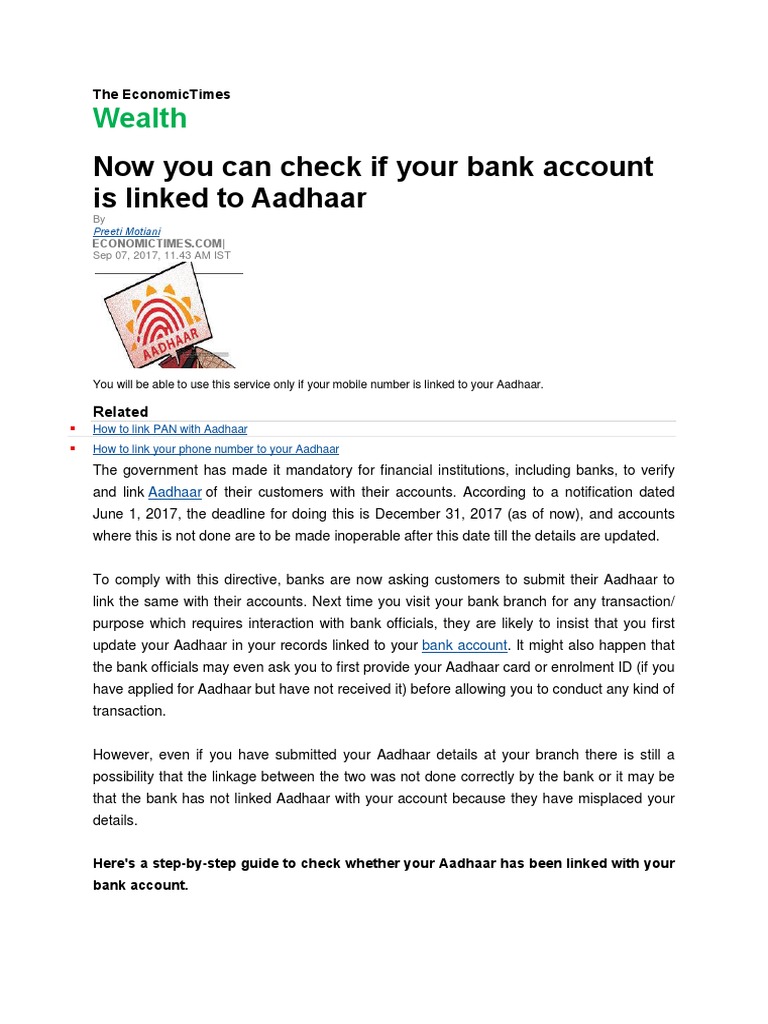 How To Check Your Bank Account Linking With Aadhaar 07092017 | PDF ...