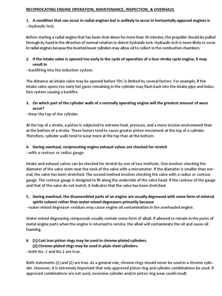 Reciprocating Engine Operation, Maintenance, Inspection, & Overhaul ...