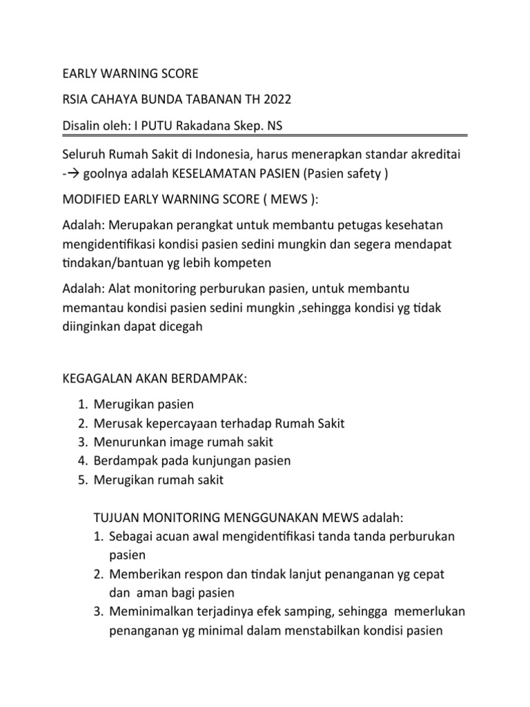 Early Warning Score | PDF