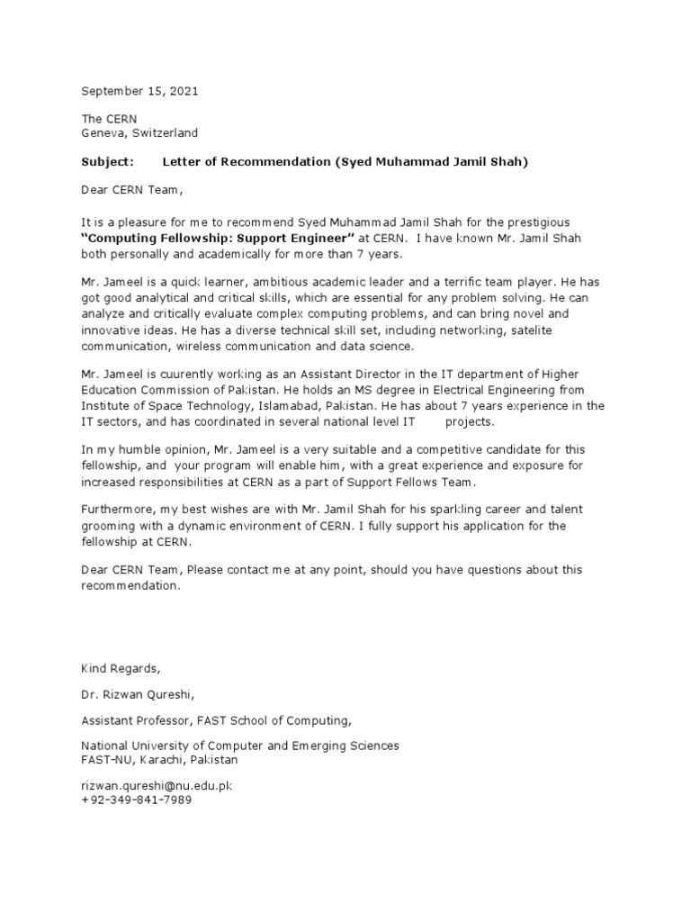 Letters of Recommendation For CERN Support Engineer Job - 2 | PDF ...