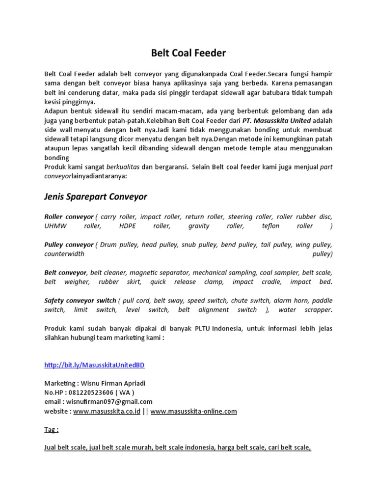 10 - Descripsi Belt Coal Feeder | PDF