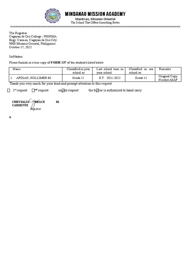 Request Form 137 Long | PDF