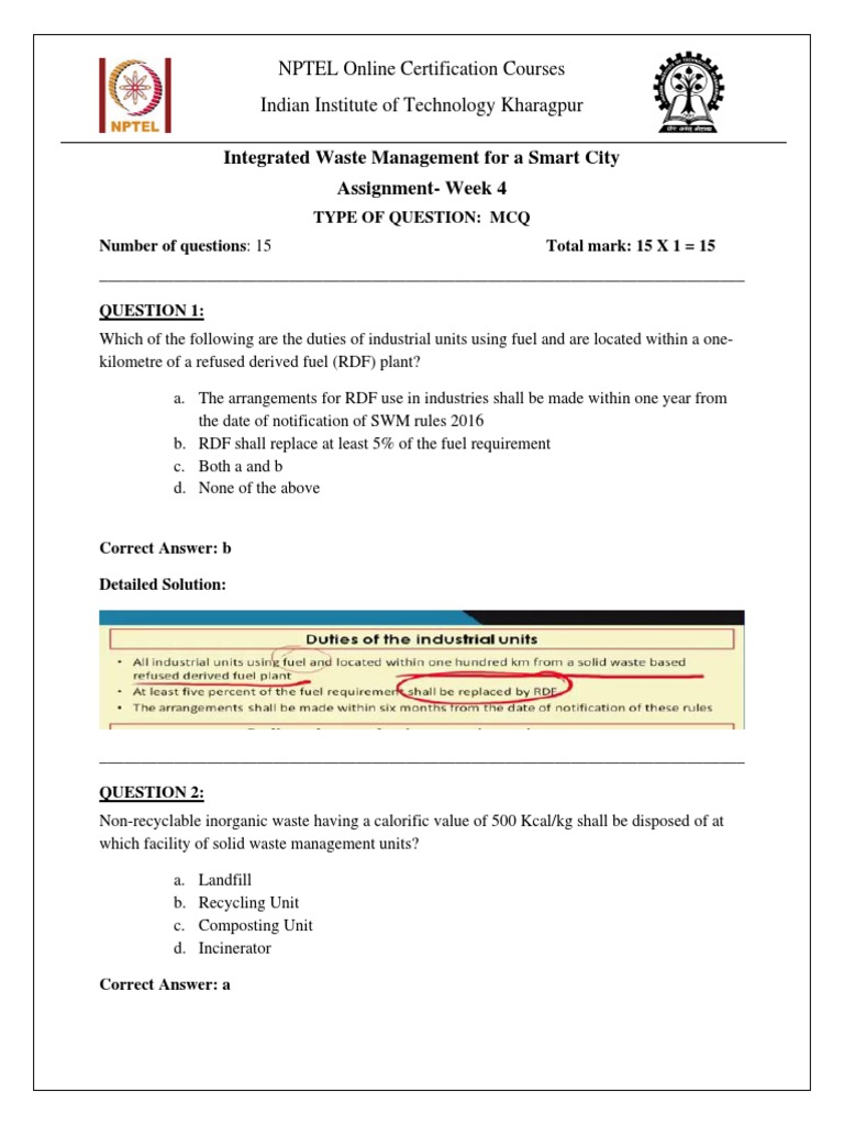 Integrated Waste Management MCQs | PDF | Waste Management | Landfill