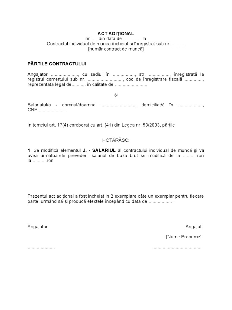 Act Aditional Contract de Munca | PDF