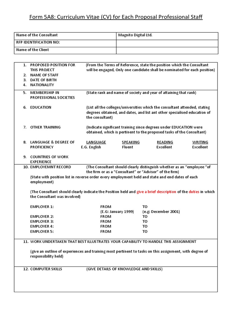 A Comprehensive Curriculum Vitae Template for Proposal Professionals ...