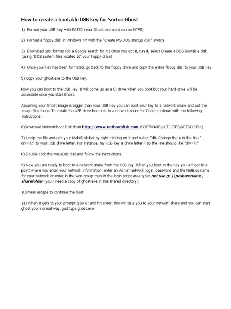 How To Create A Bootable USB Key For Norton Ghost | PDF | Computers